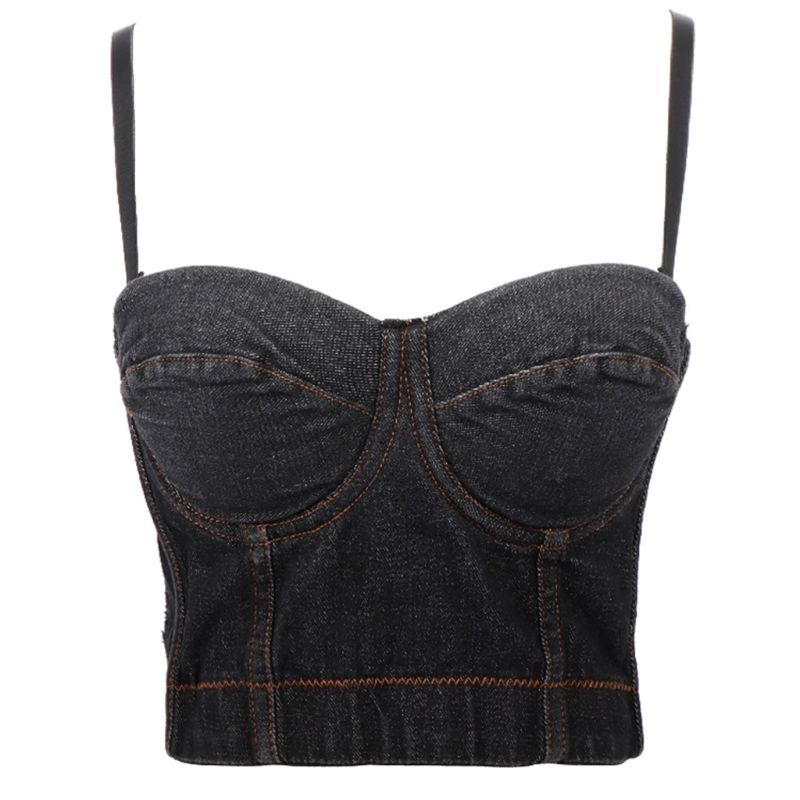 Women Detachable Straps Crop Top Retro Denim Push ... – Vicedeal