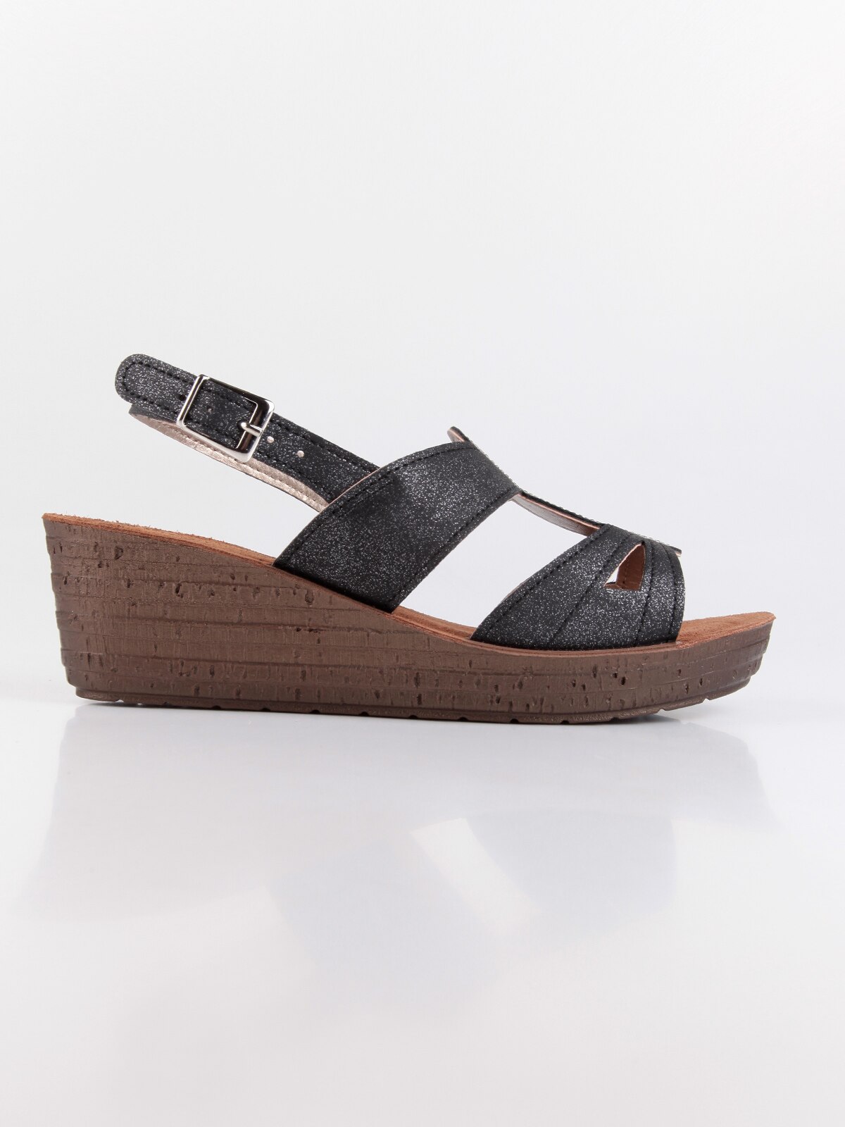INBLU anatomisch wedge Sandalen strass-Zwart – Grandado