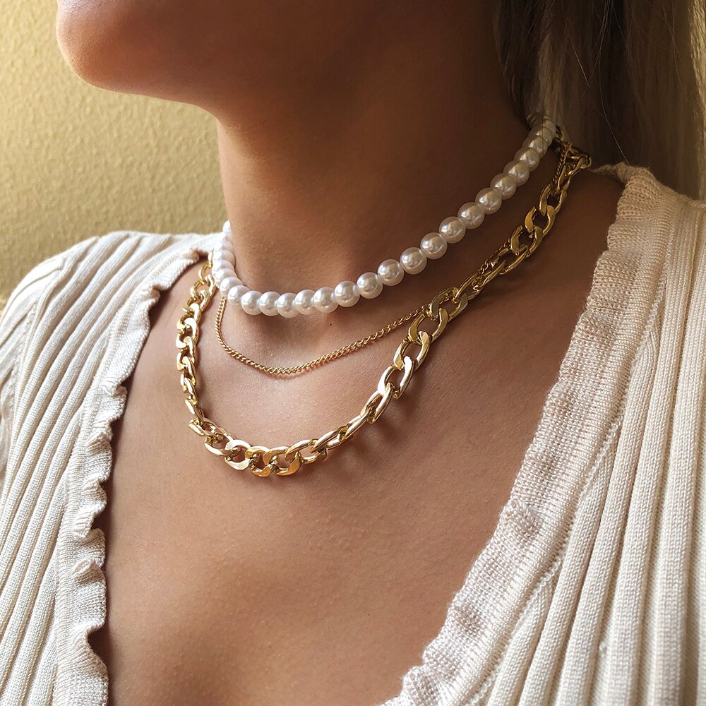 Lalynnly Multi-layer Gesimuleerde Pearl Chain Chok... – Vicedeal