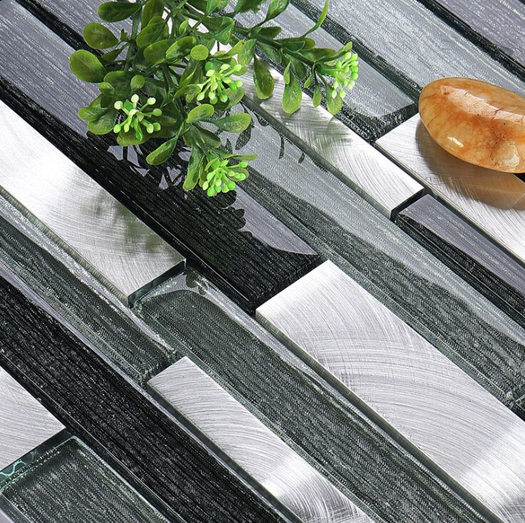 Interlocking Black Gray Glass Mosaic Kitchen Tile ... – Grandado