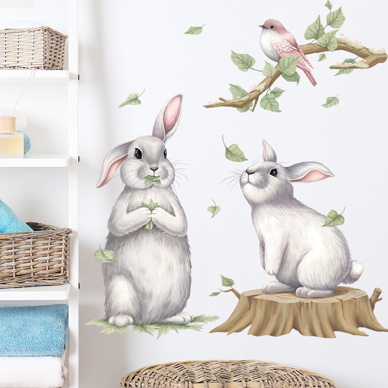 Two Cute Rabbits Wall Sticker Cartoon Animals Baby... – Grandado