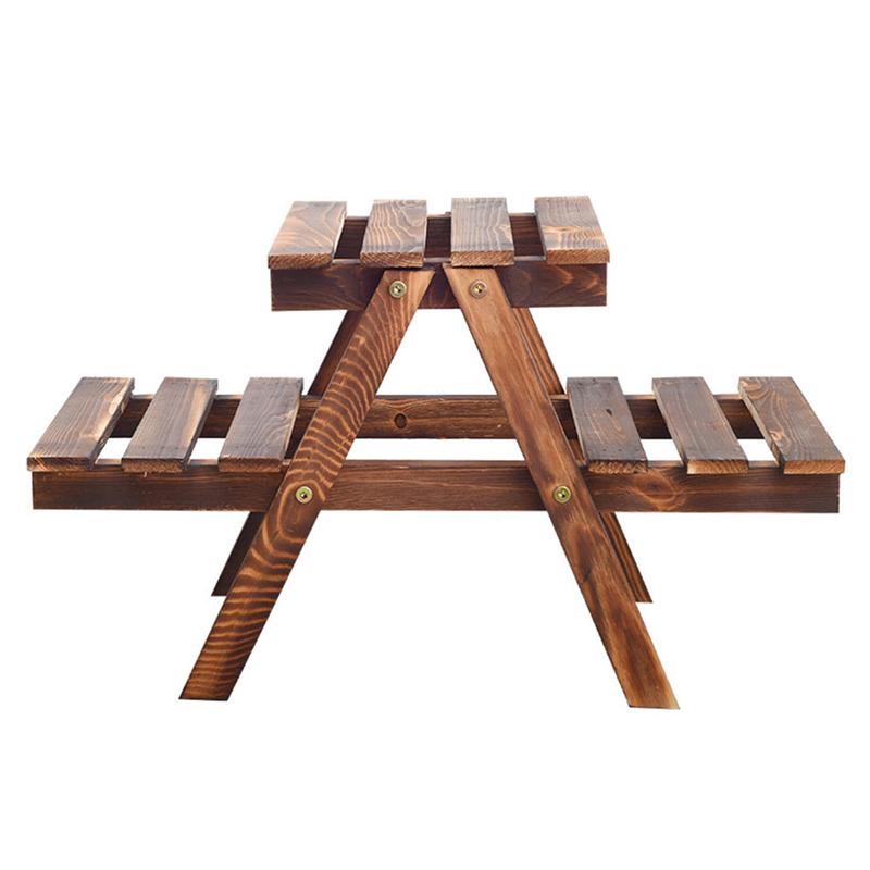 Two Tier Wood Flower Rack Pine Wood Plant Stand In... – Grandado