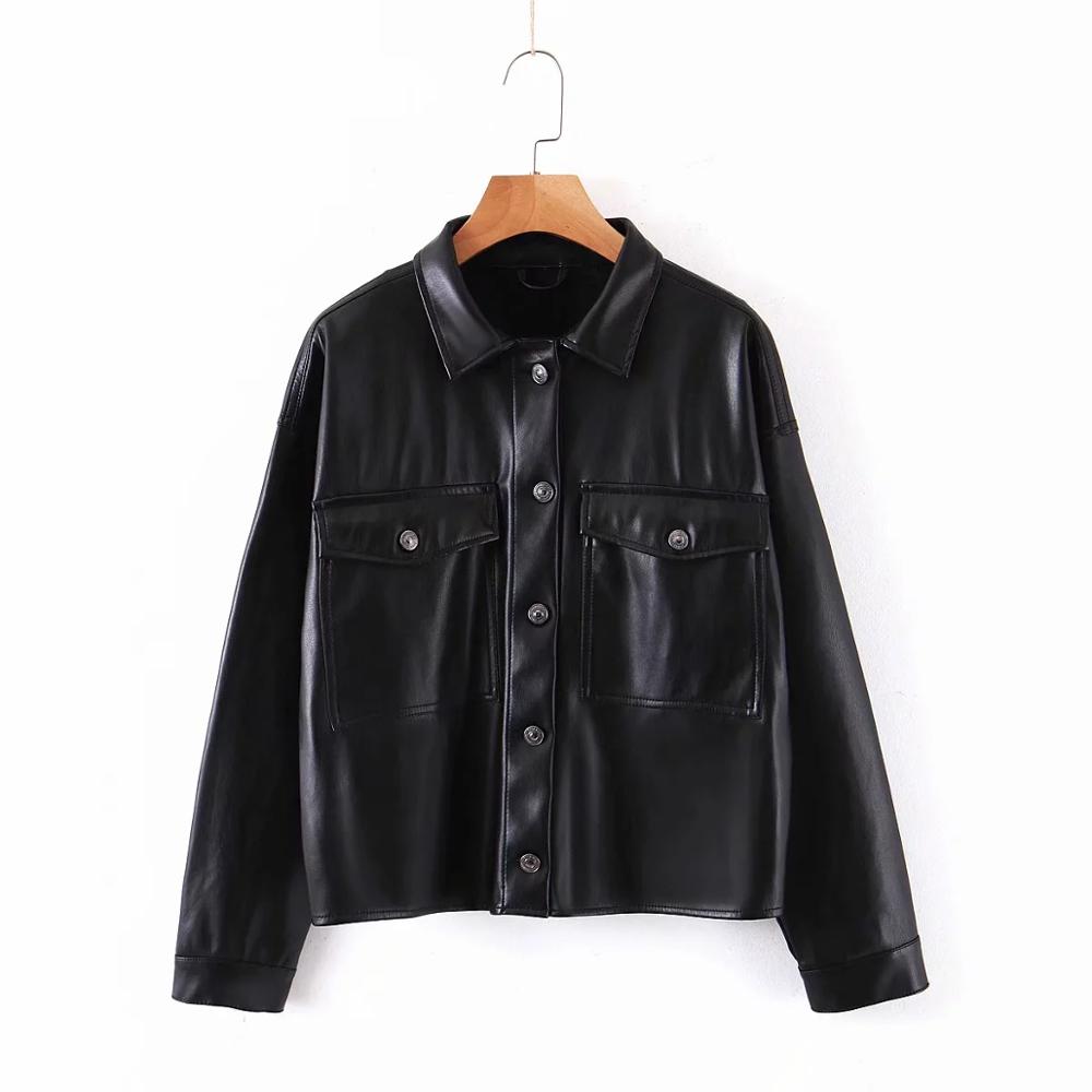 ZA spring women basic style black PU leather long ... – Grandado