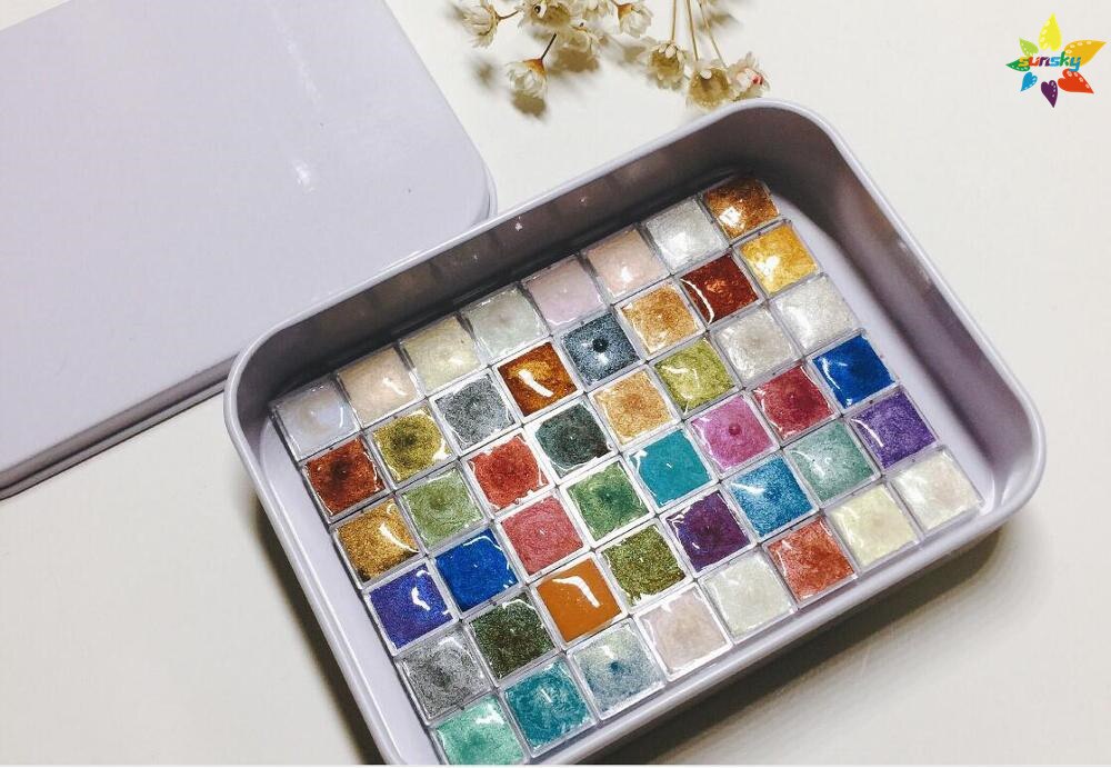 48 color pearl color Solid Watercolor cake Paint a... – Grandado