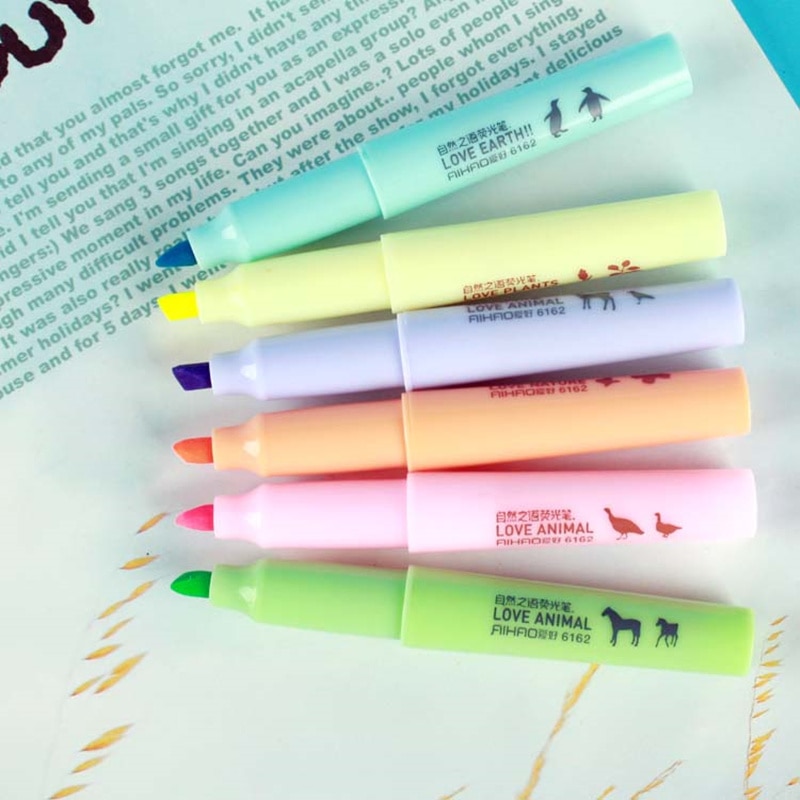 6 pcs Nature animal color highlighter pen set Mini... – Vicedeal