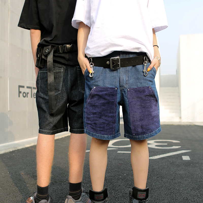 Dark Icon Corduroy Patch Denim Shorts Men Summer S... – Grandado