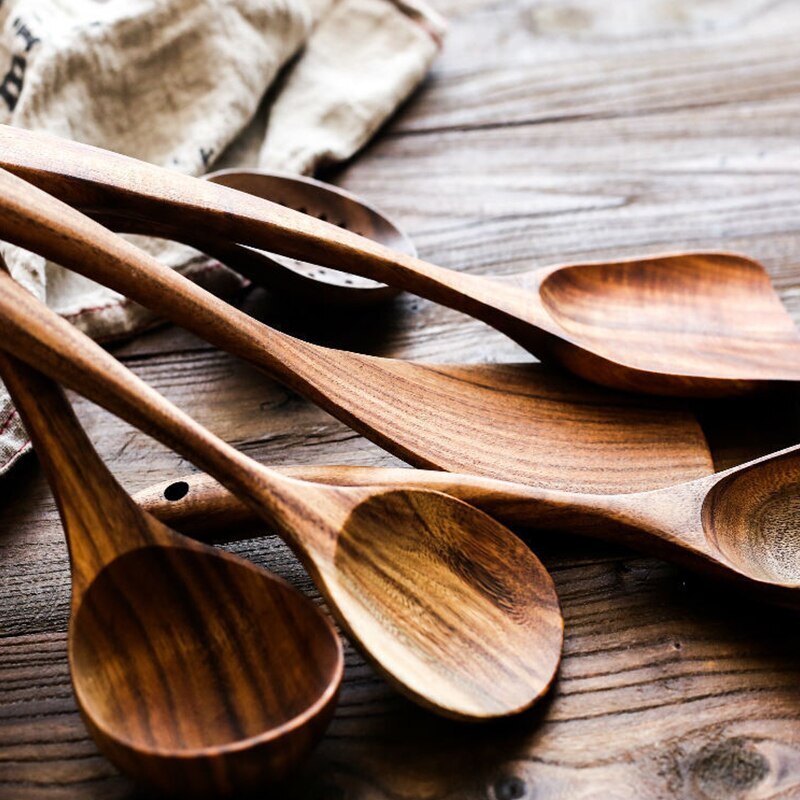 Teak Spoon With Long Handle Wooden Slotted Spoon S... – Grandado