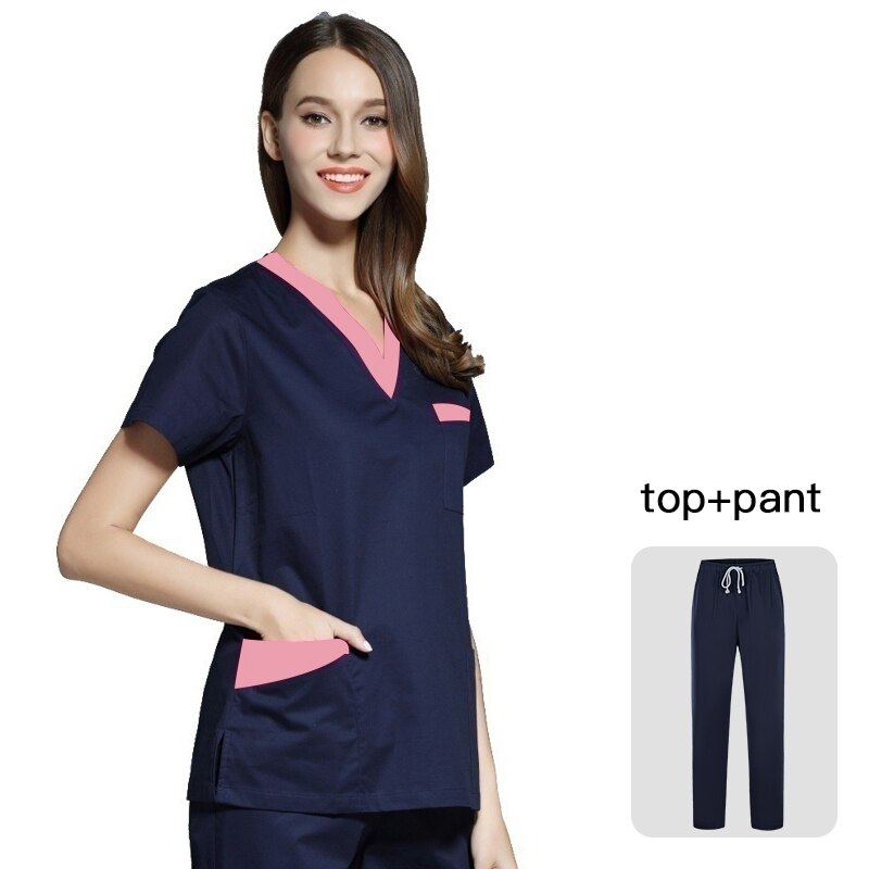 Plus Size Scrubs Clothes Navy Blue Unisex Spa Unif... – Grandado