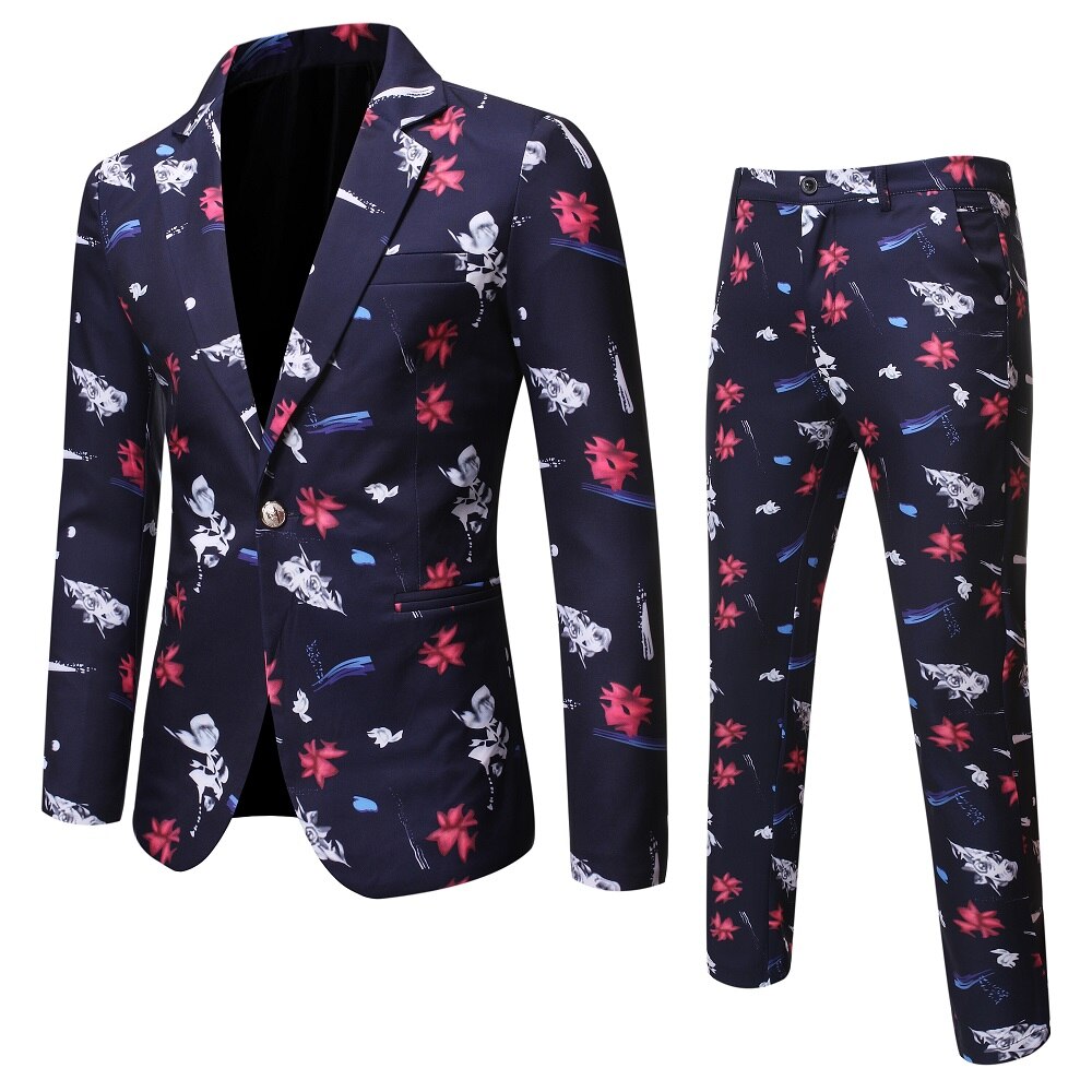 2022new men spring print business suit jacket two-... – Grandado