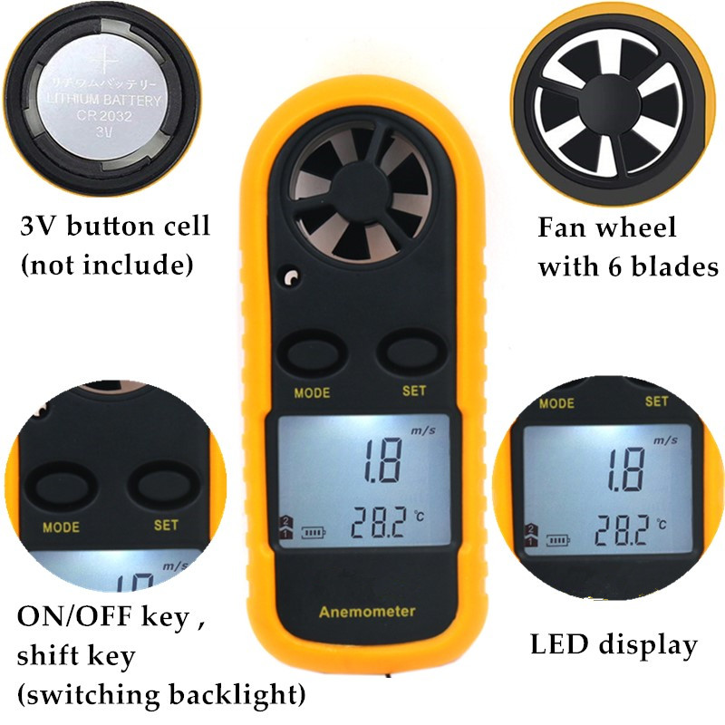 GM816 Anemometer Portable Anemometro Thermometer W... – Grandado