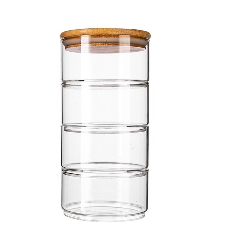 4Pcs Stackable Glass Jars With Bamboo Lid 4-Layer ... – Grandado