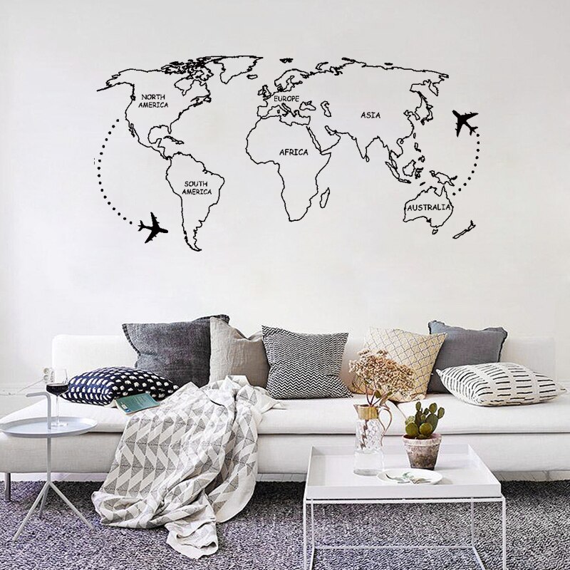 World Map Airplane Around Wall Stickers for Living... – Vicedeal