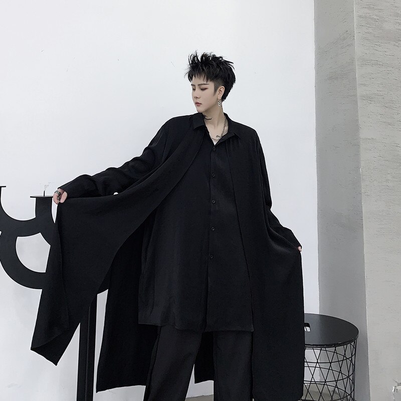 IEFB /men's wear False Two Pieces black white long... – Grandado