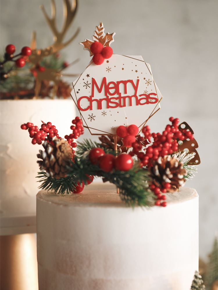 Merry Christmas Cake Topper Elk Antler Pine Cone B... – Grandado