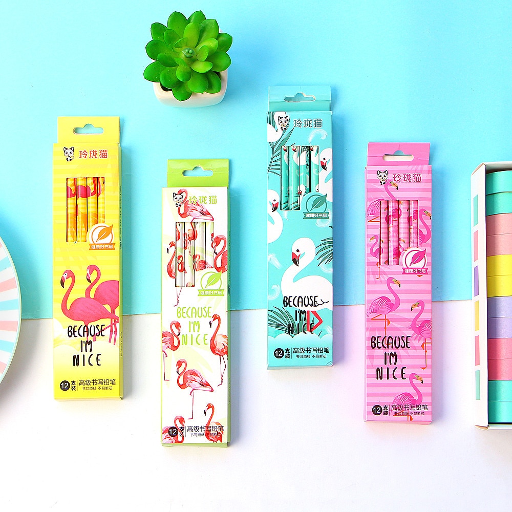 12Pcs/Set Cute Kawaii Cartoon Flamingo Pencil HB S... – Vicedeal