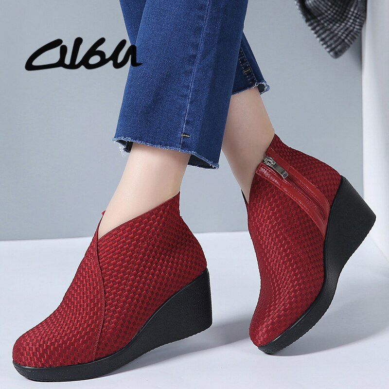 O16u våriga dam ankel boots skor dragkedja stretch... – Grandado