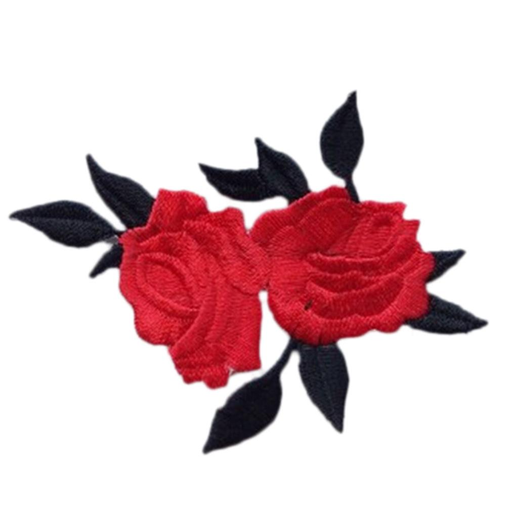 Double Head Rose Flower Leaves Embroidery Iron On ... – Grandado