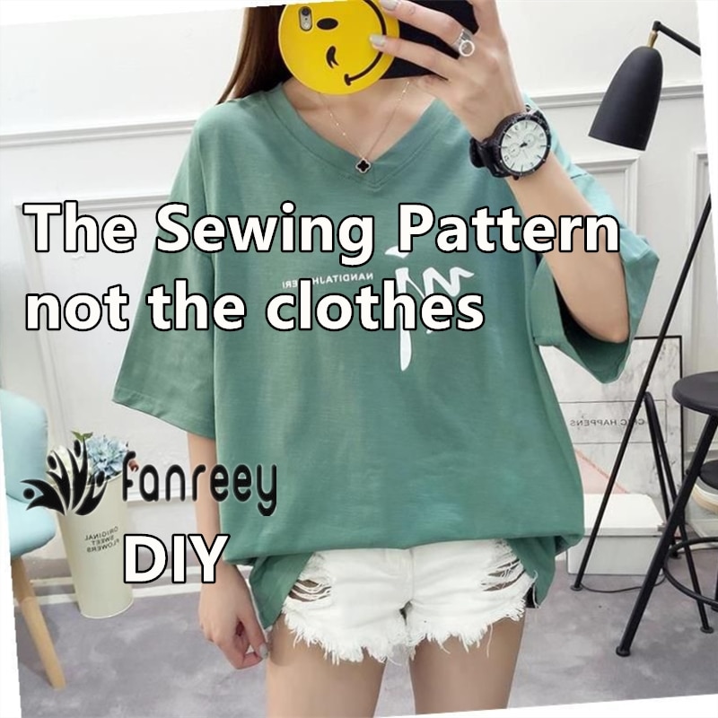 Ladies' V-neck Short Sleeve Loose T-shirt Sewing P... – Vicedeal