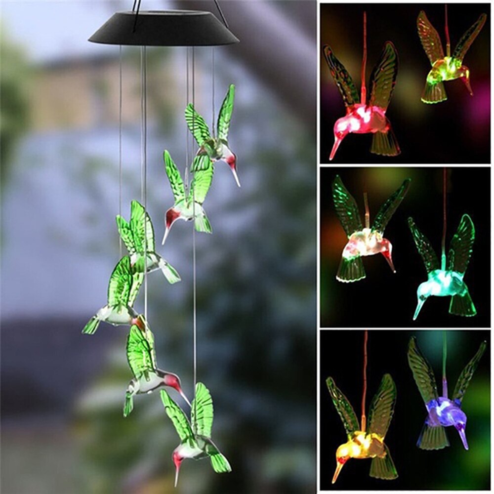 Solar Powered LED Wind Chime Transparent Hummingbi... – Grandado