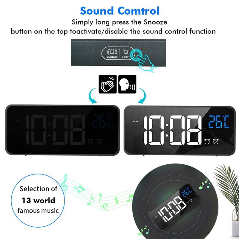 Digital Alarm Clock for Bedrooms LED Display with ... – Grandado
