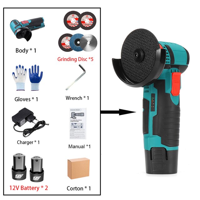 12V Mini Brushless Angle Grinder 500W 19500Rpm Rec... – Grandado