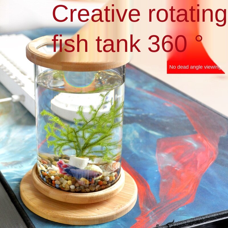 Tempered Glass Aquarium Bamboo Fish Tank Rotate 36... – Grandado
