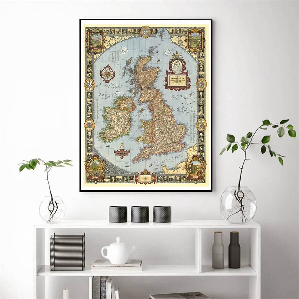 A2 Size Vintage Kingdom of Great Britain Map in 19... – Grandado