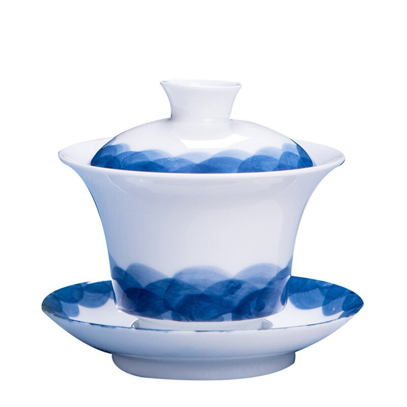 Chinese Kung Fu Tea Set Blue and White Gaiwan Teap... – Grandado