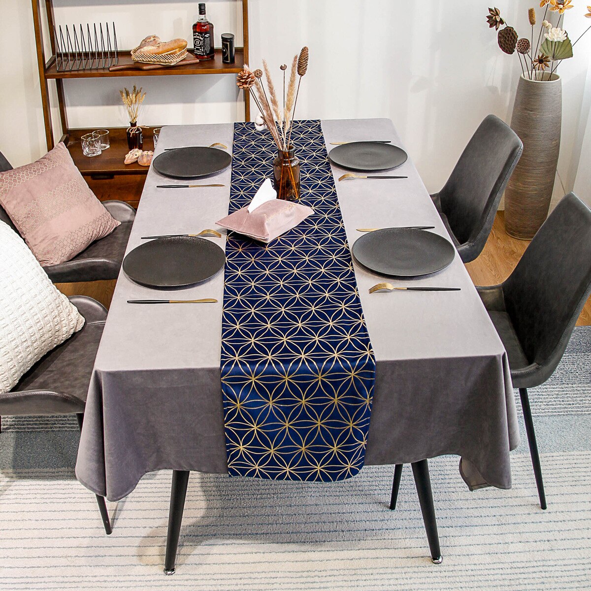 Nordic Velvet Table Runner Simple Modern Geometric... – Grandado