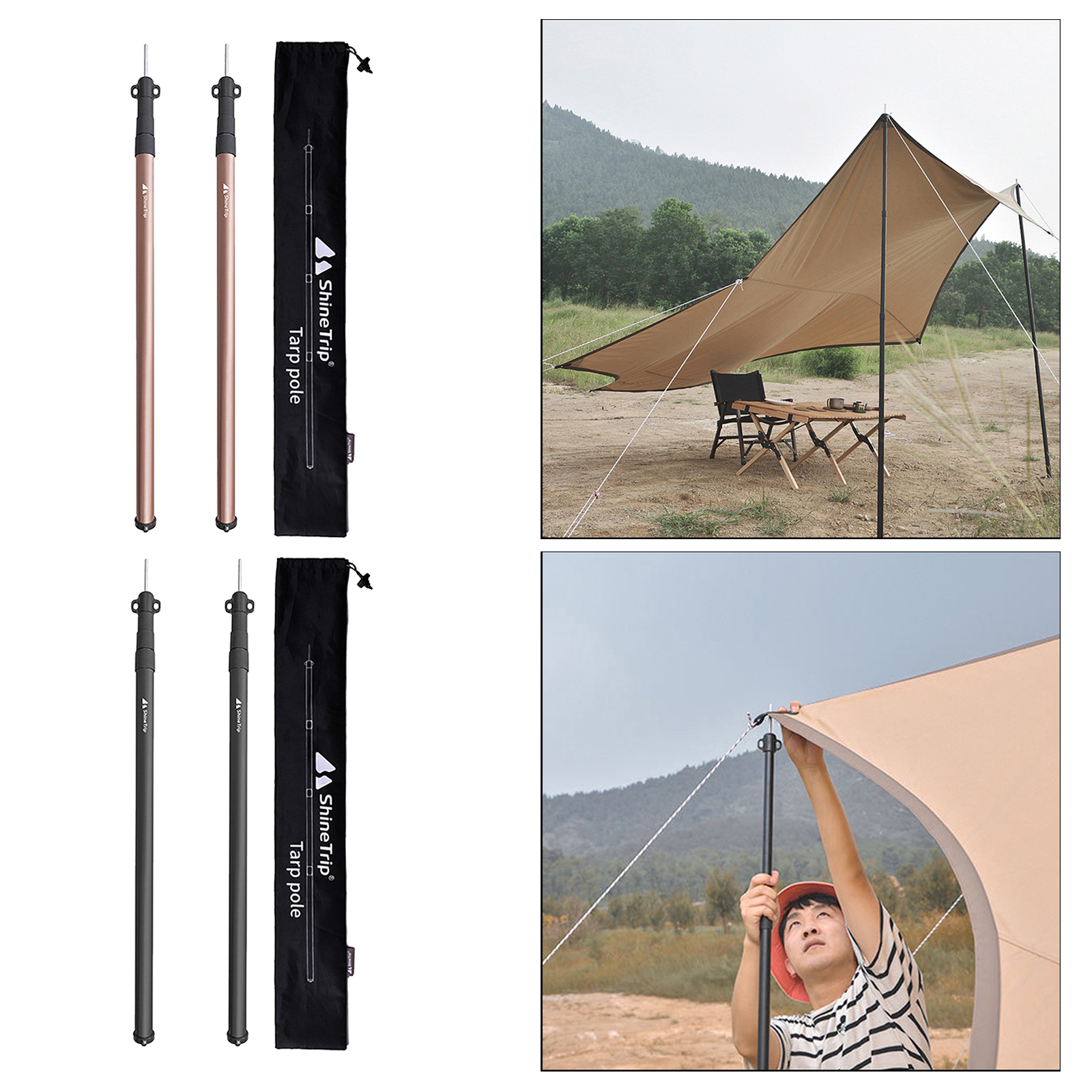 2pcs Telescoping Tarp Poles, High Strength Adjusta... – Grandado