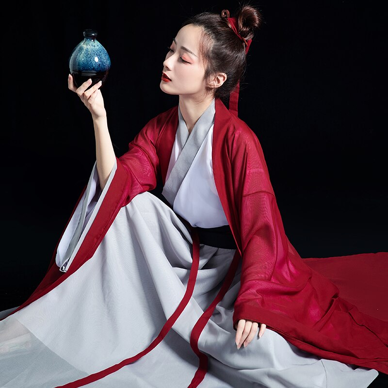 Chinese Style Red Hanfu Knight Costumes Stage Perf... – Grandado