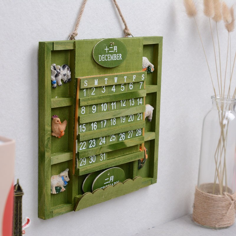 DIY Wall Calendar Green Animal Decor Wooden Calend... – Grandado