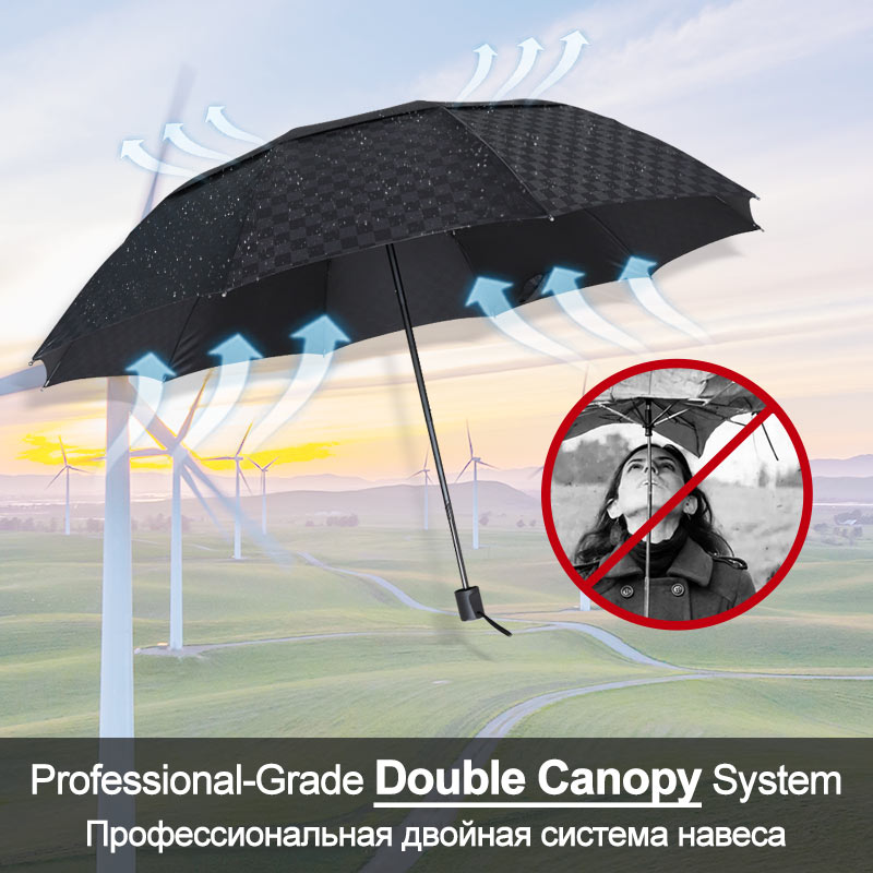 144cm Double Layer Dark Grid Umbrella Rain Women M... – Grandado