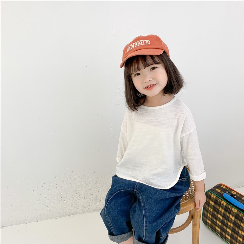 Girls Spring Shirt Long Sleeve Round Neck Solid Co... – Grandado