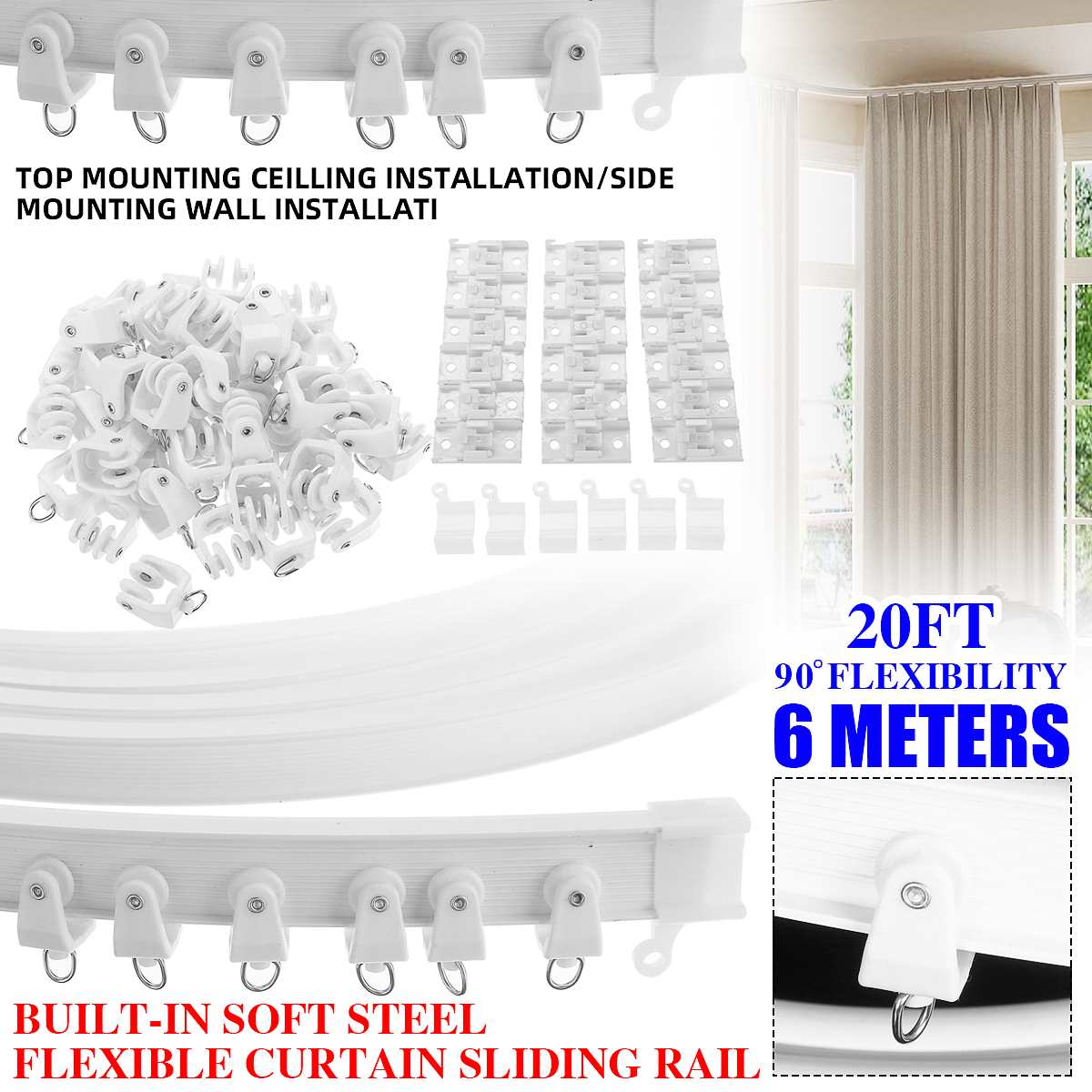 6M Flexible Ceiling Curtain Track Bendable Window ... – Vicedeal