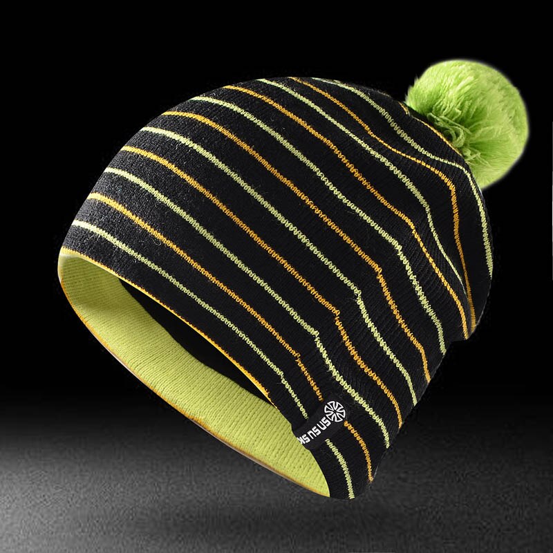 Stripe Hairball Ski Hats Winter Warm Woolen Snowbo... – Grandado
