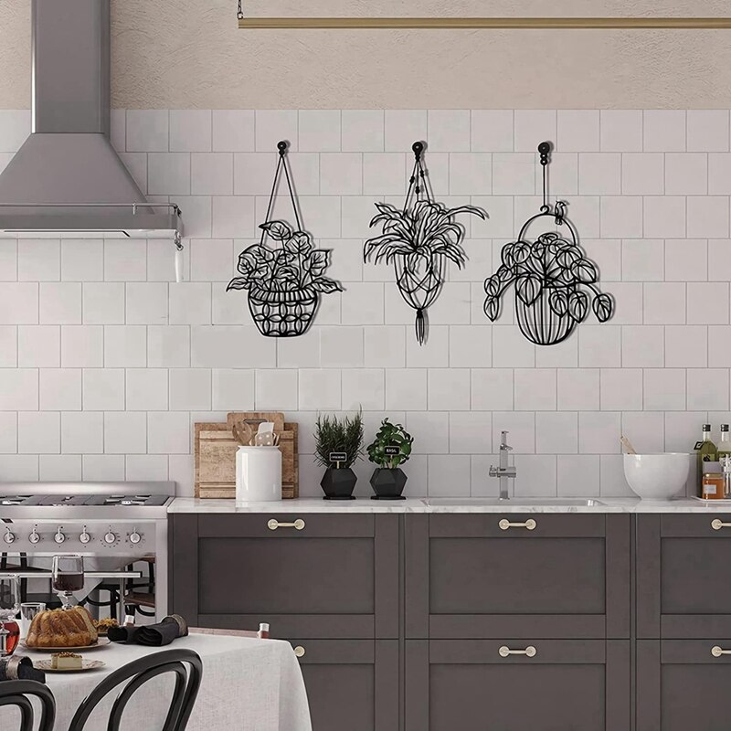 Set of 3 Black Metal Flowers Wall Decor Art,Metal ... – Grandado