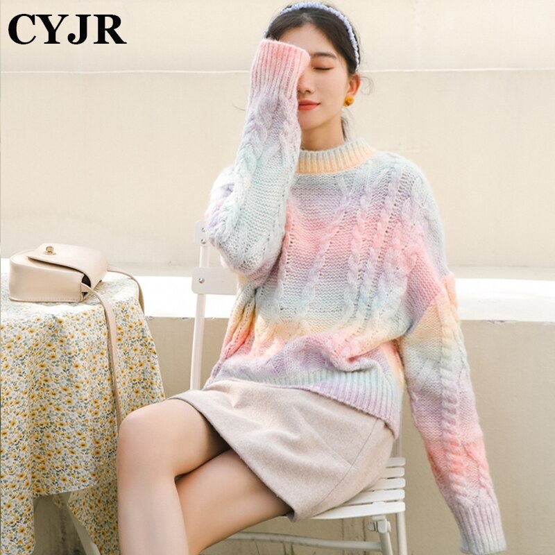 Autumn Winter Women Rainbow Sweaters Tie Dye Pullo... – Grandado
