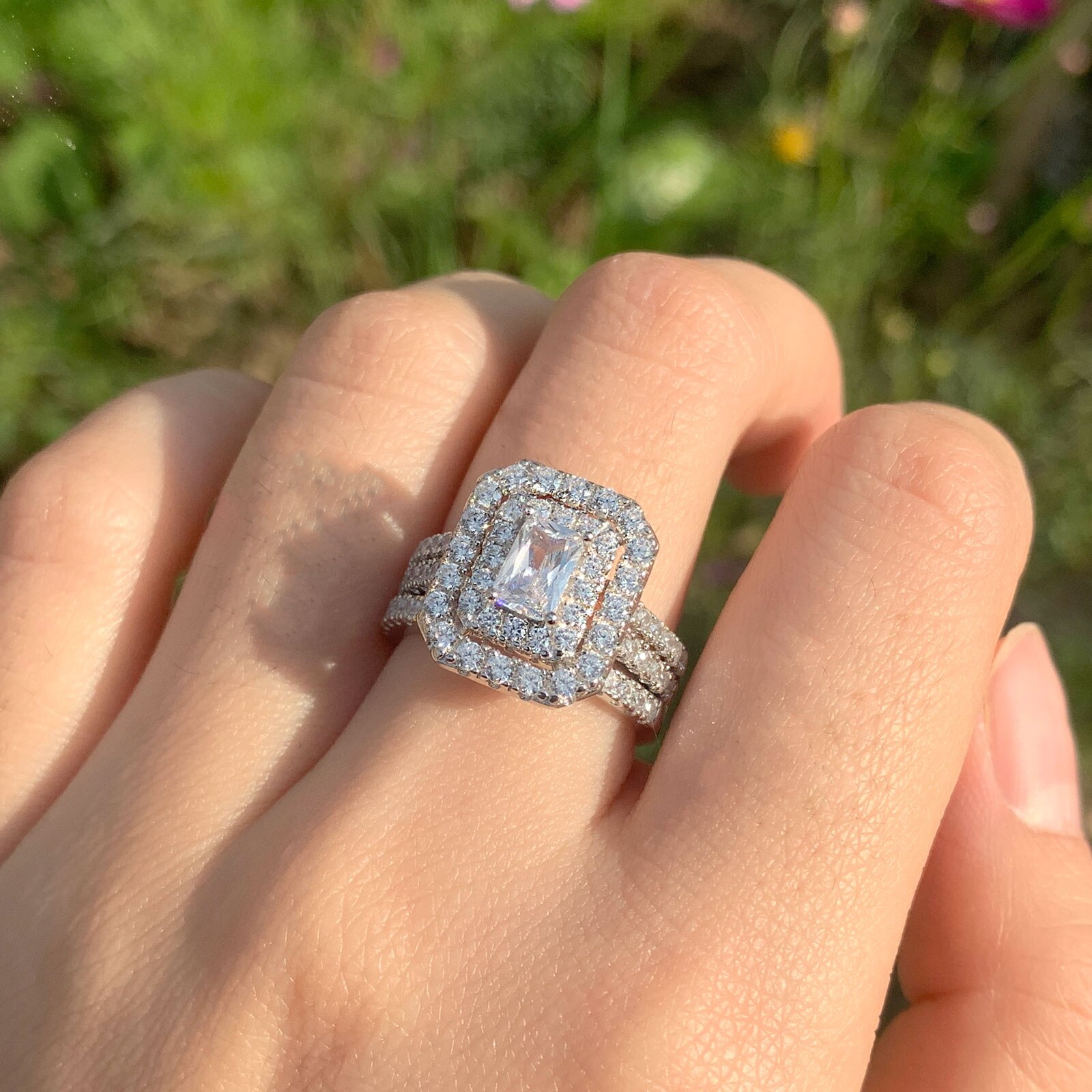 Newshe 2 Pieces 925 Sterling Silver Engagement Wed... – Grandado