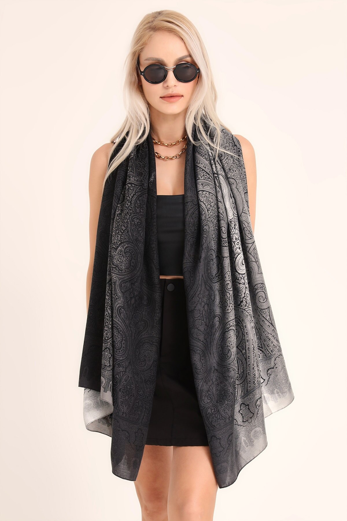 Chal negro con estampado para mujer, ropa informal... – Grandado