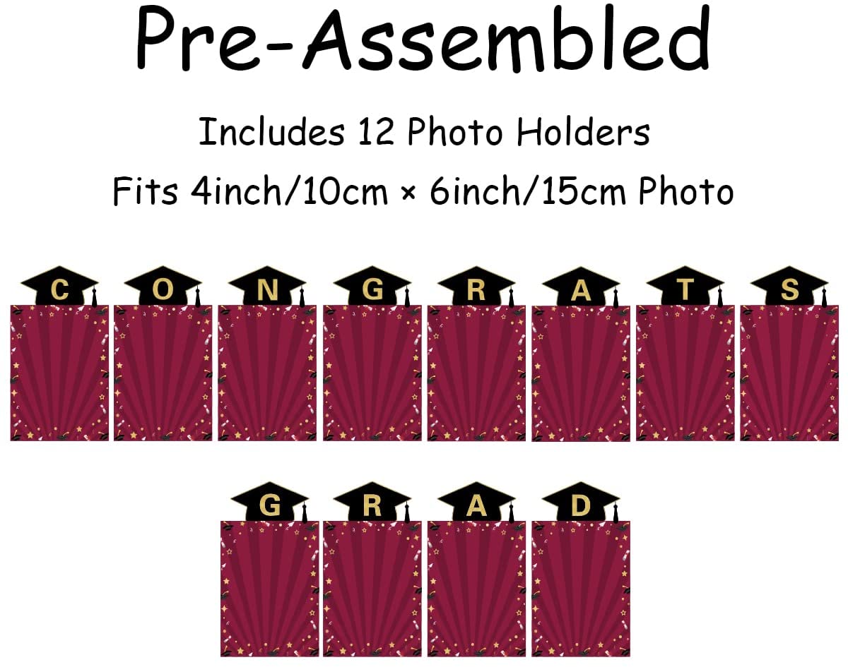 JOLLYBOOM Graduation Party Burgundy Photo Banner B... – Grandado