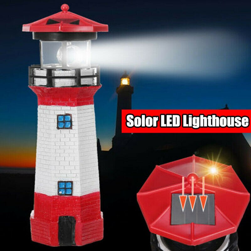 LED Solar Powered Lighthouse Statue Rotating Garde... – Vicedeal