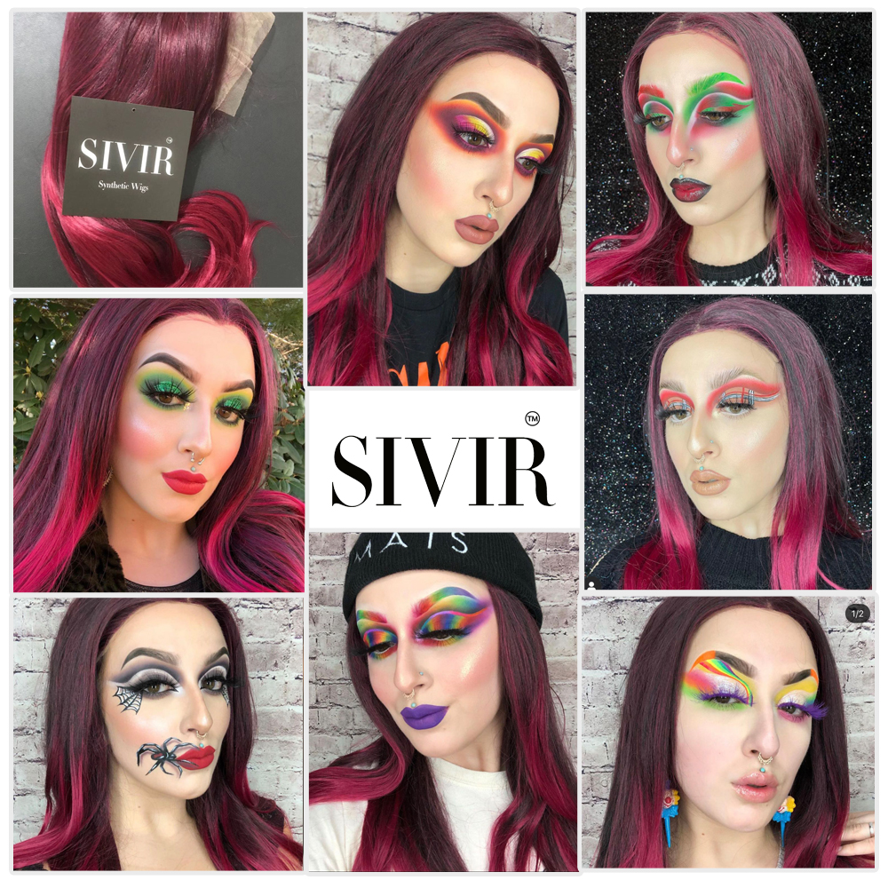 Sivir Synthetic Part Lace Wigs 24inch Purple/Red C... – Grandado