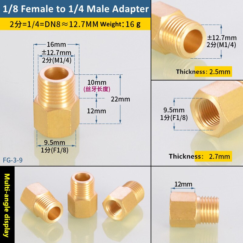 Brass 1/8 1/4 3/8 Female to Male Threaded Hex Bush... – Vicedeal