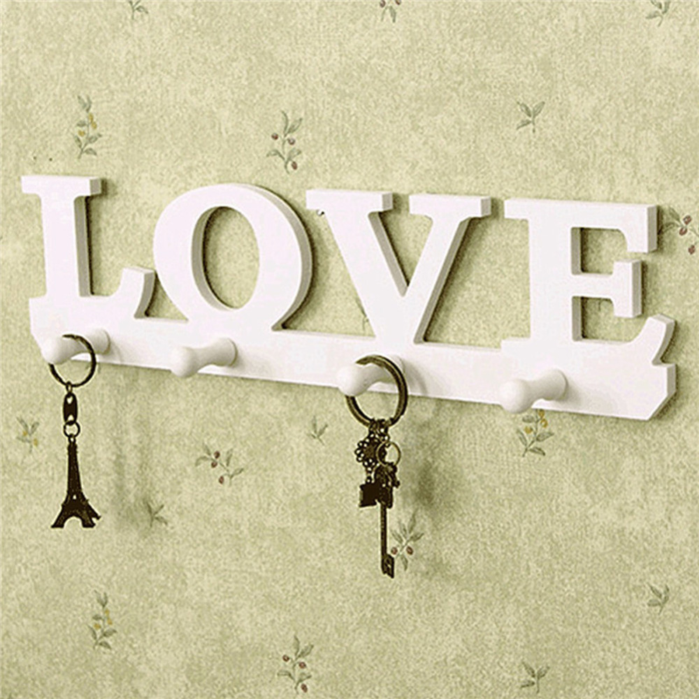 Wooden LOVE Hanger 4 Hooks on the Wall Bathroom Do... – Vicedeal