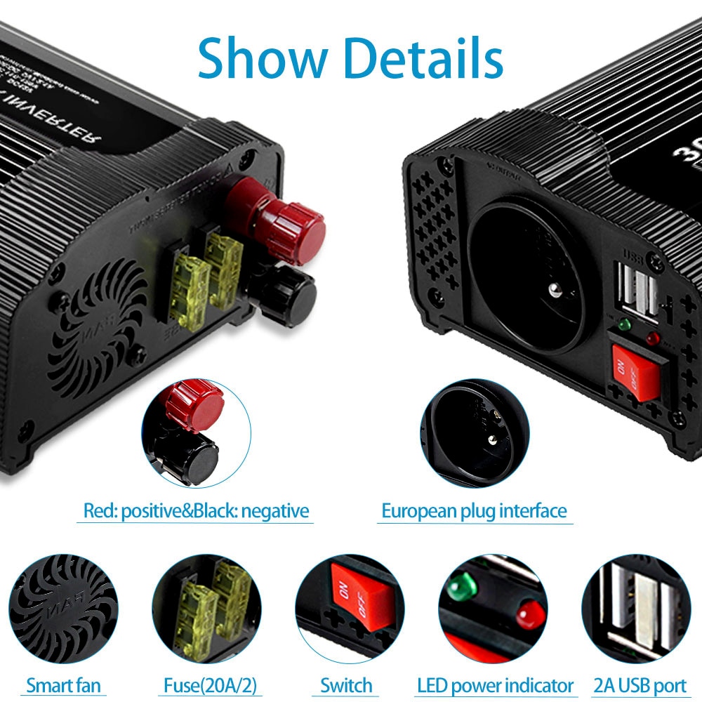 BYGD Power Inverter 300W 12V DC to 220V-240V AC Co... – Grandado