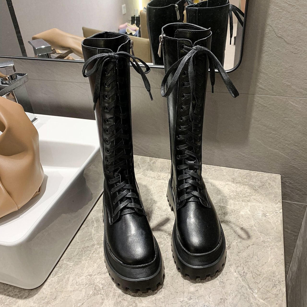 Mid-calf Boots Comfortable Shoes Elegent Lace-up P... – Grandado