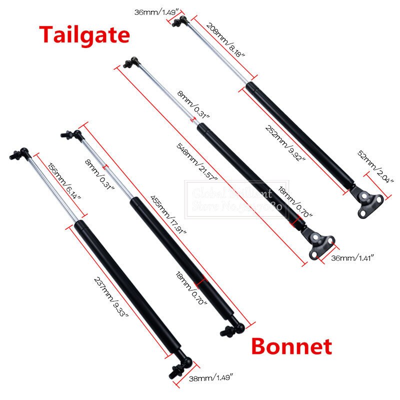 Front Bonnet Hood & Rear Truck Tailgate Gas St... – Vicedeal