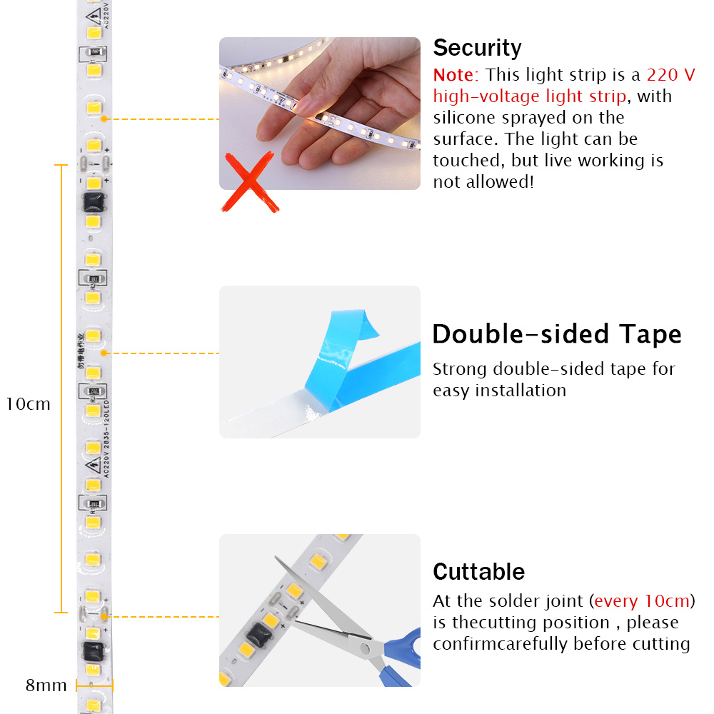5m 10m 20m 50m LED Strip Light AC 220V 230V 240V I... – Grandado