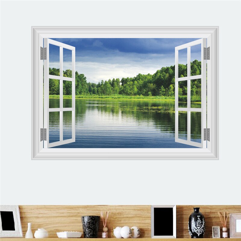 Forest Tree Lake 3d Window Wall Stickers Living Ro... – Grandado